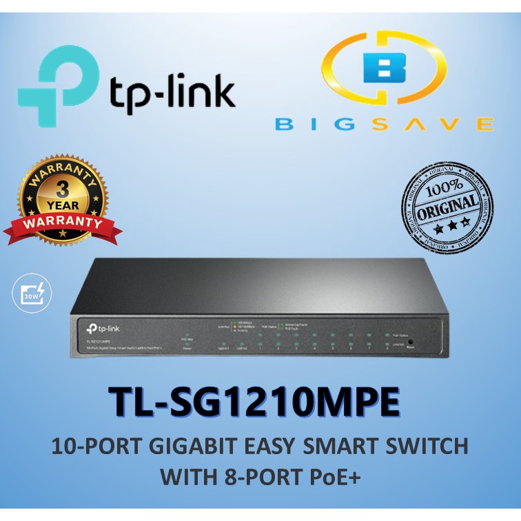 TP-LINK TL-SG1210MPE 10-PORT GIGABIT EASY SMART SWITCH WITH 8-PORT POE+ ...