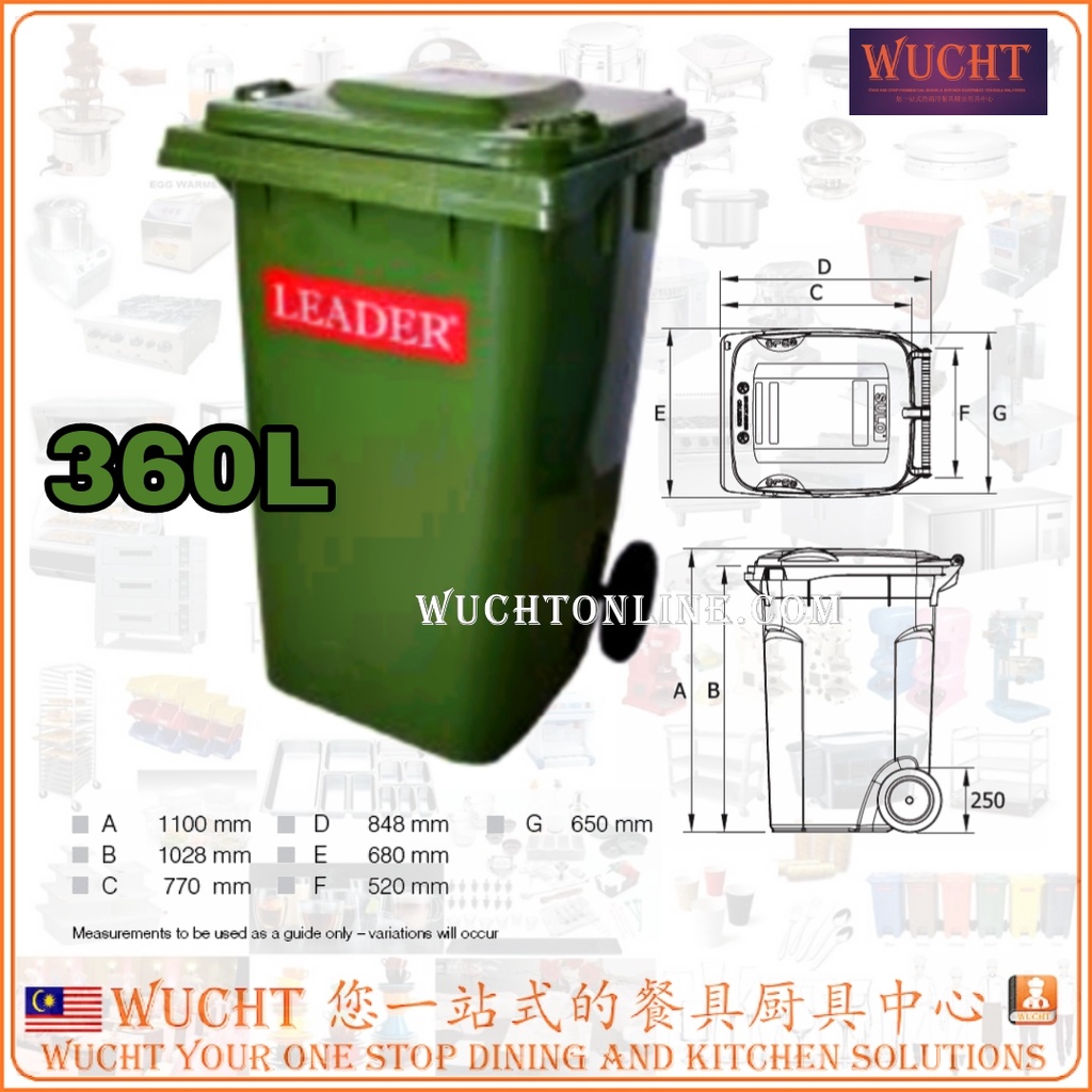 【WUCHT】Heavy Duty Wheeled Bin 360 Liters Dustbin Large 360L Outdoor ...