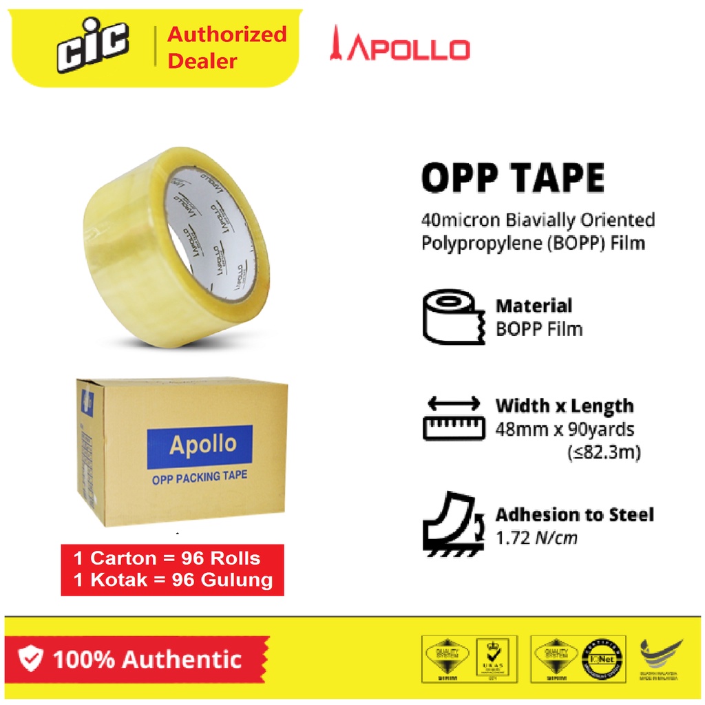 APOLLO 48MM x 90 YARD TRANSPARENT OPP TAPE / PACKING TAPE (1 CARTON x ...