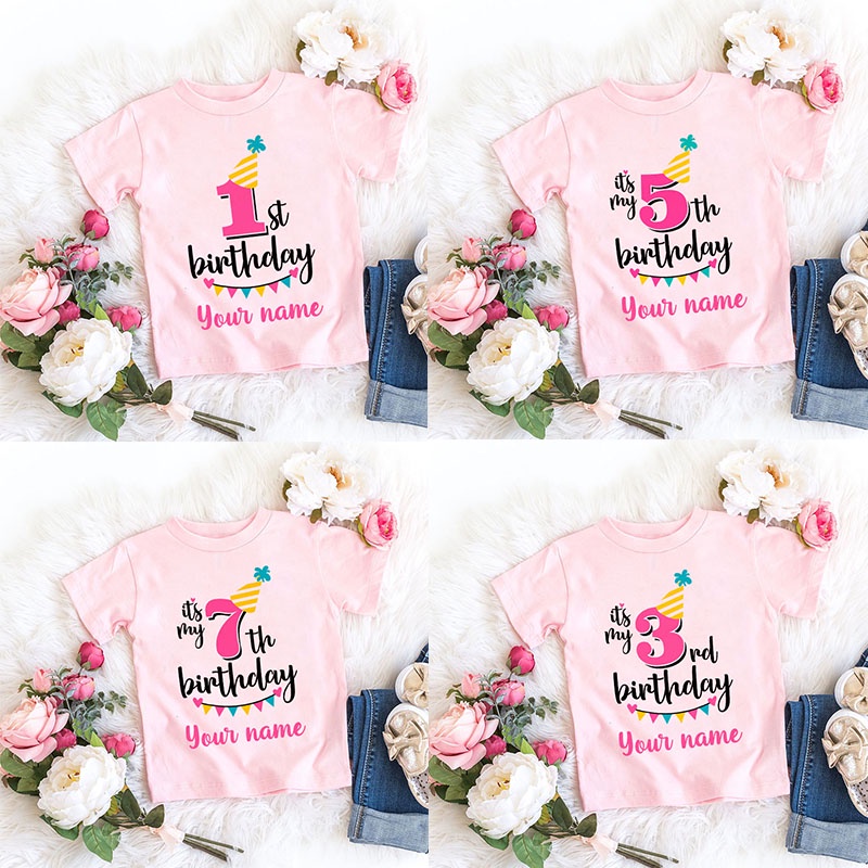 Personalized Girl Birthday Cartoon T Shirt for Girls Tshirt Number 1 2 ...
