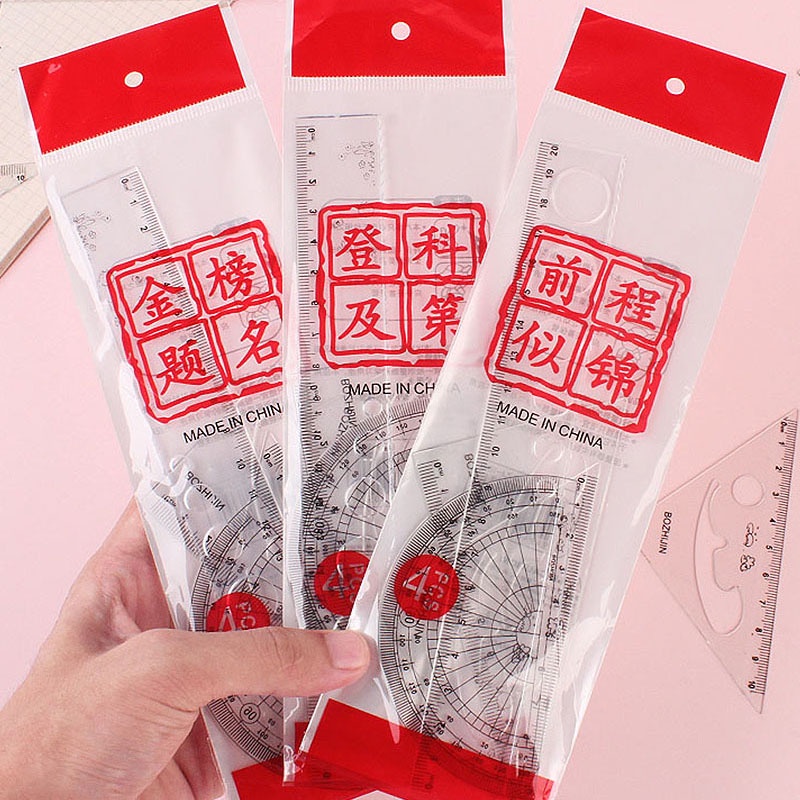 4Pcs/Set Plastic Transparent Ruler Set Measure Draw School Office ...