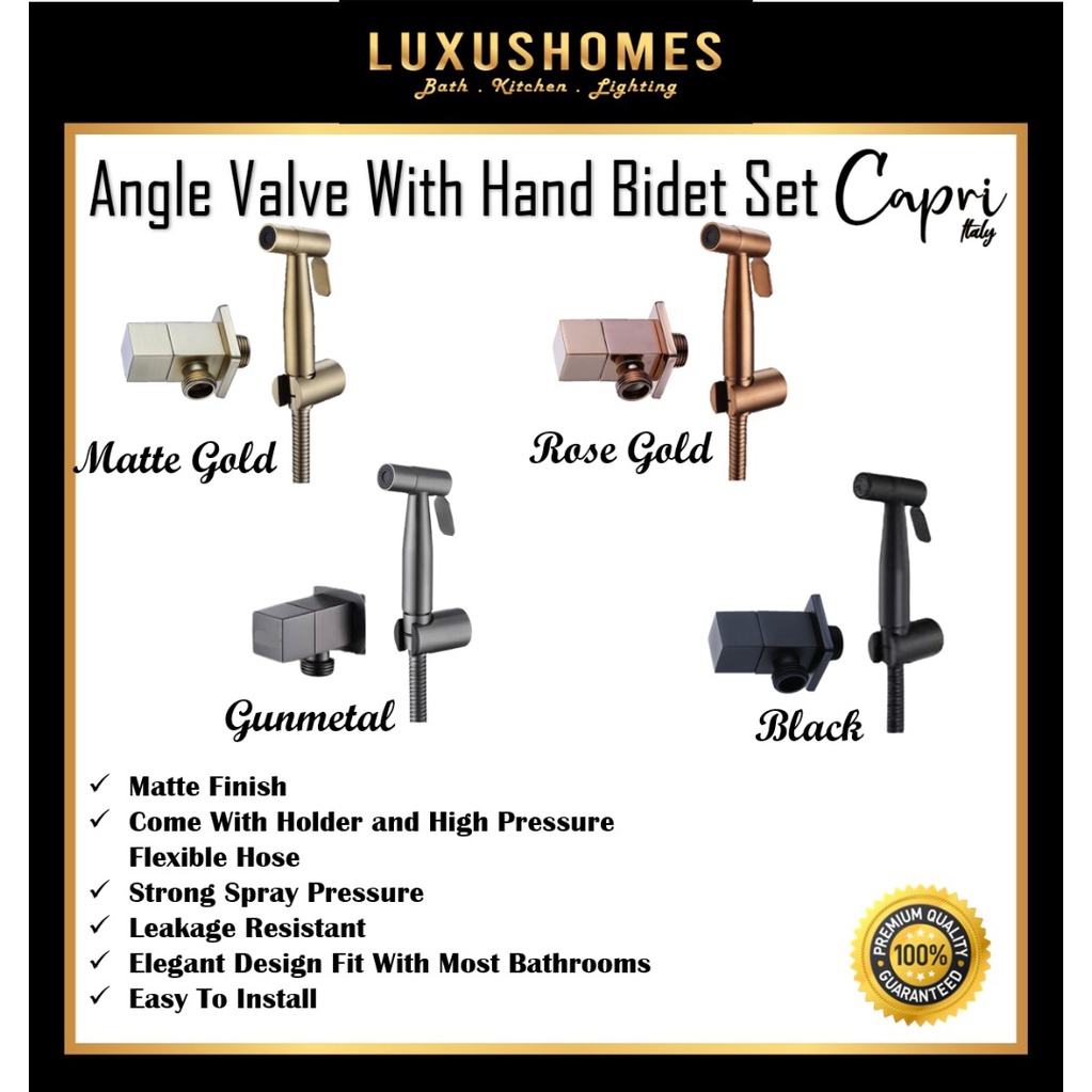 Capri Angle Valve With Hand Bidet Spray Set Stainless Steel (Matte Gold ...