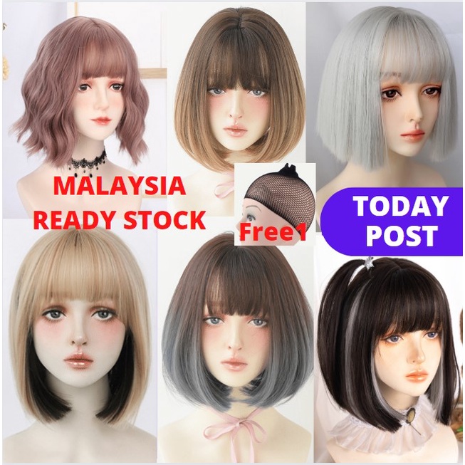 Malaysia READY STOCK Fluffy Air Bangs bobo Hair wig Realistic Wig Set ...