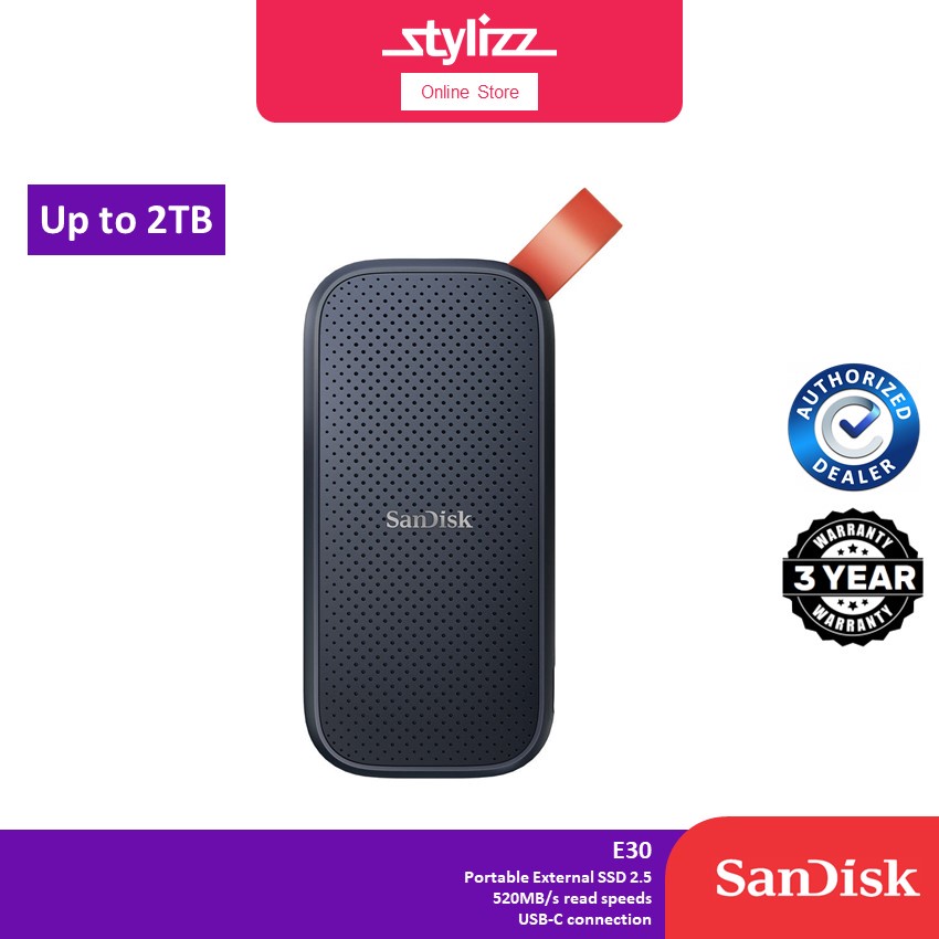 SanDisk Portable SSD USB 3.2 Type-C E30 - (480GB/1TB/2TB)(Max R: 520MB/s)(External Solid State ...