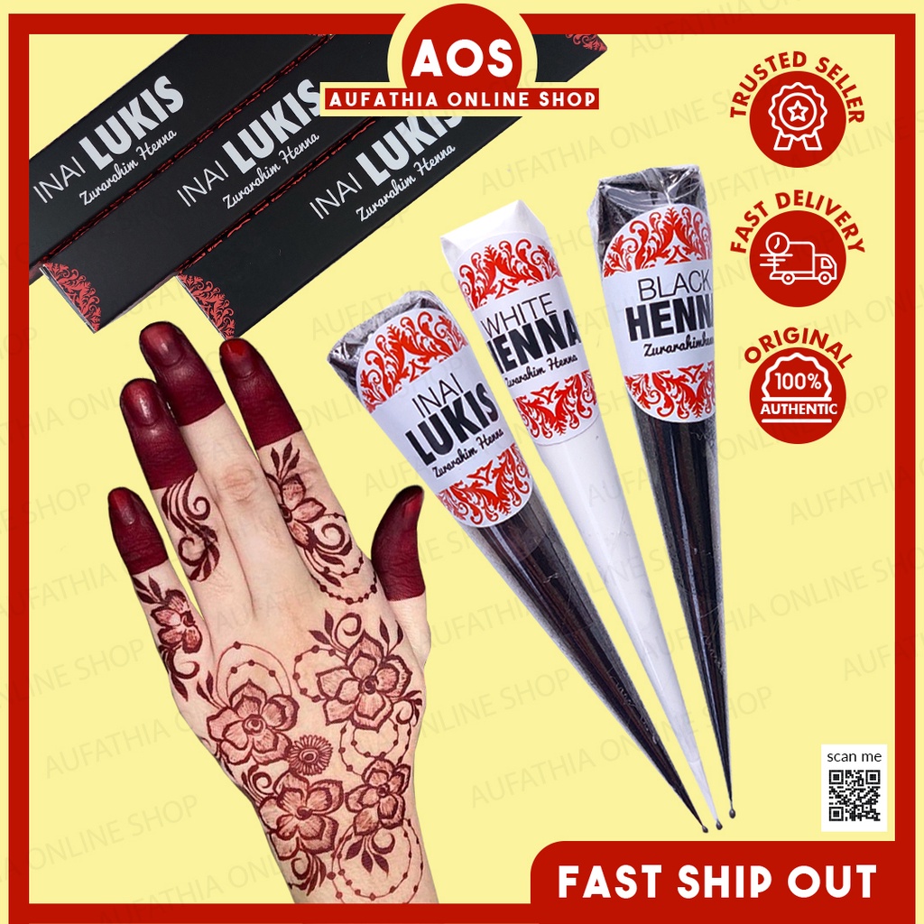 Inai Lukis Kon Maroon Hitam Putih Zurarahim Henna Cone Sticker ...