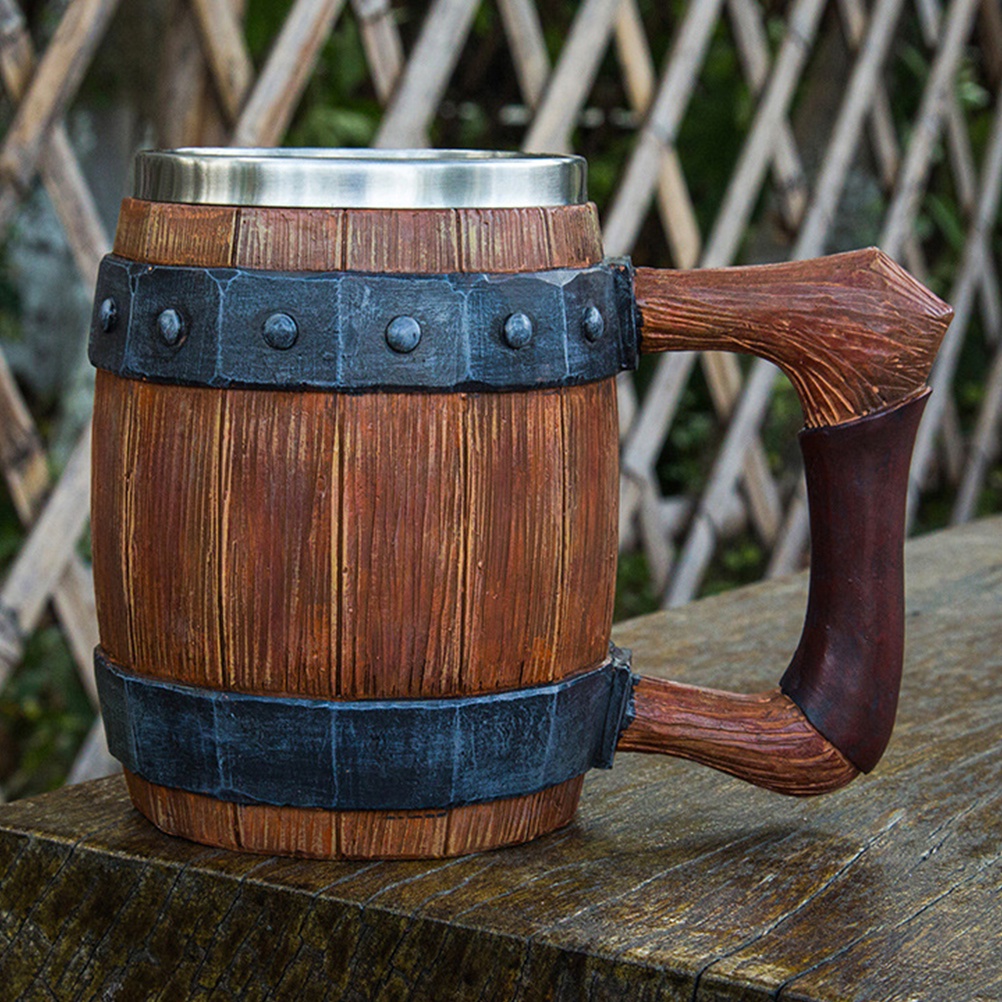 Beer Mug Cup Wood Barrel Coffee Stainless Wooden Mugs Drinking Steel ...