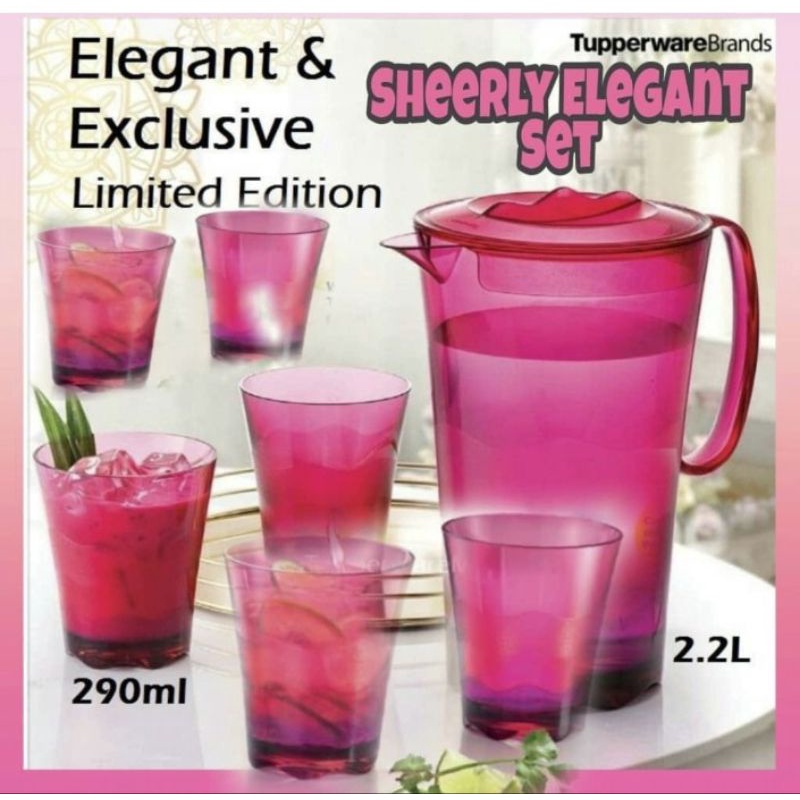 TUPPERWARE SHEERLY PITCHER 2.2L (1pc)+ TUMBLER 290ML(2)/PUNCH CUP (6) | Shopee Malaysia