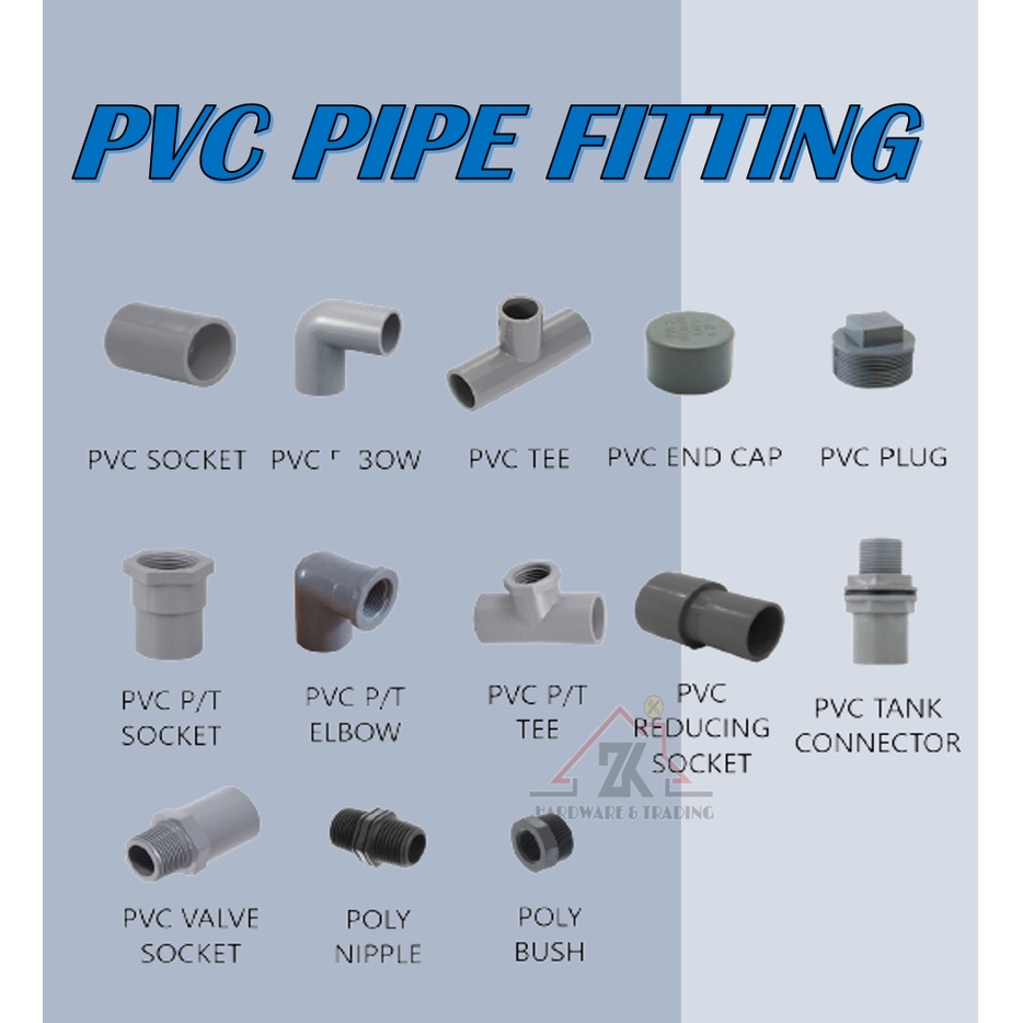 PVC Pipe Fitting Connector Socket Elbow Tee Valve Plug End Cap PT Threaded Penyambung Paip PVC ...
