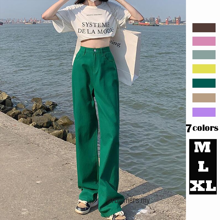 【Ready Stock】7 Colors Vintage Green Denim Pants Korean Women Style ...