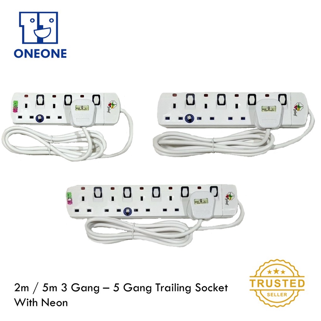 2M / 5M 3 Gang - 5 Gang Trailing Socket With Neon | Shopee Malaysia