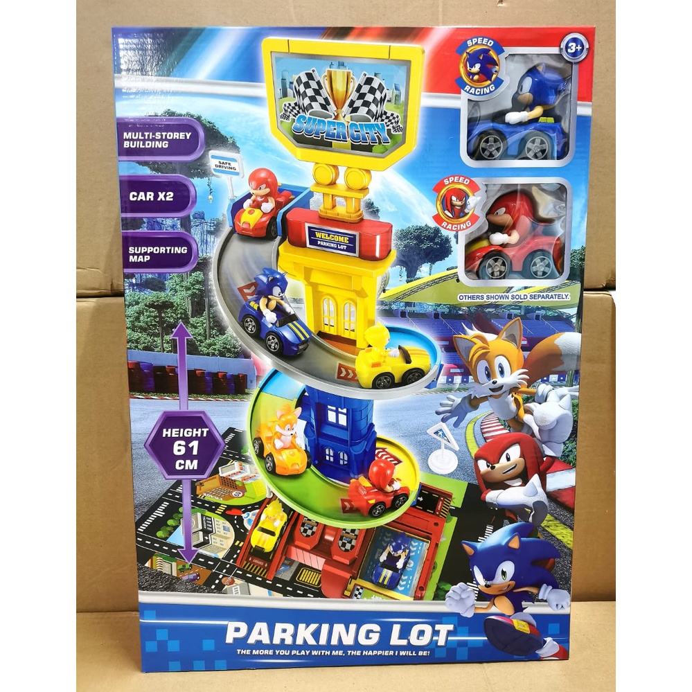Sonic The Hedgehog TOWER PARKING LOT MULTI-LEVEL TRACK CAR RACING TOY ...