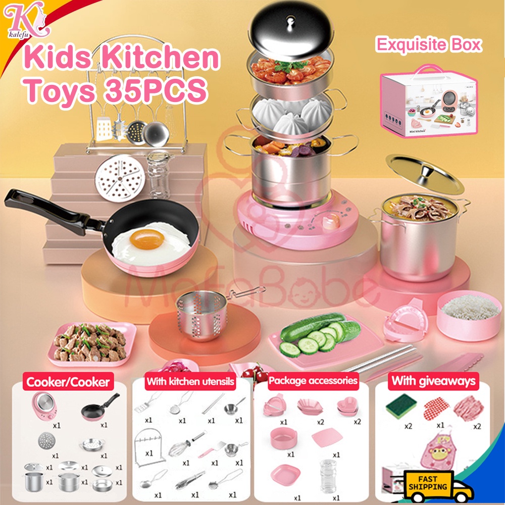 MaFaBabe Real Cook Pretend Mini Toys Kitchen Set Children's Cooking ...