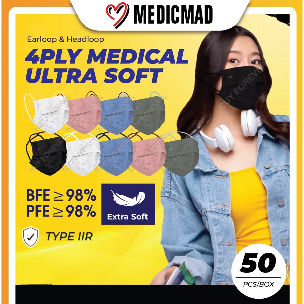 Medicmad MDA 4ply Premium Medical Face Mask Headloop Earloop ( 50 PCS ...
