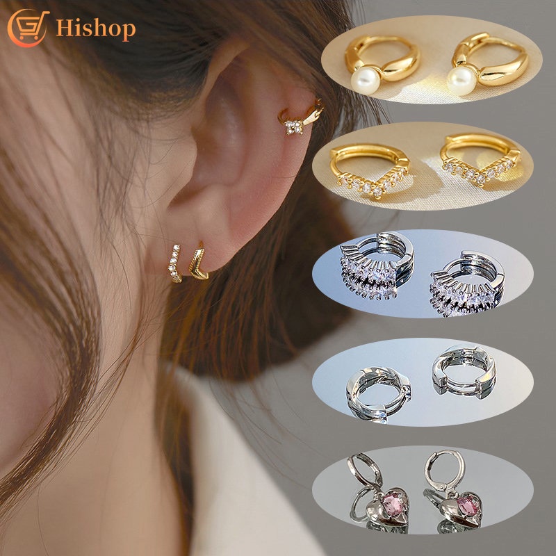 Simple 14K Gold-plated Mini Zircon Hoop Earrings Small Piercing Earings ...