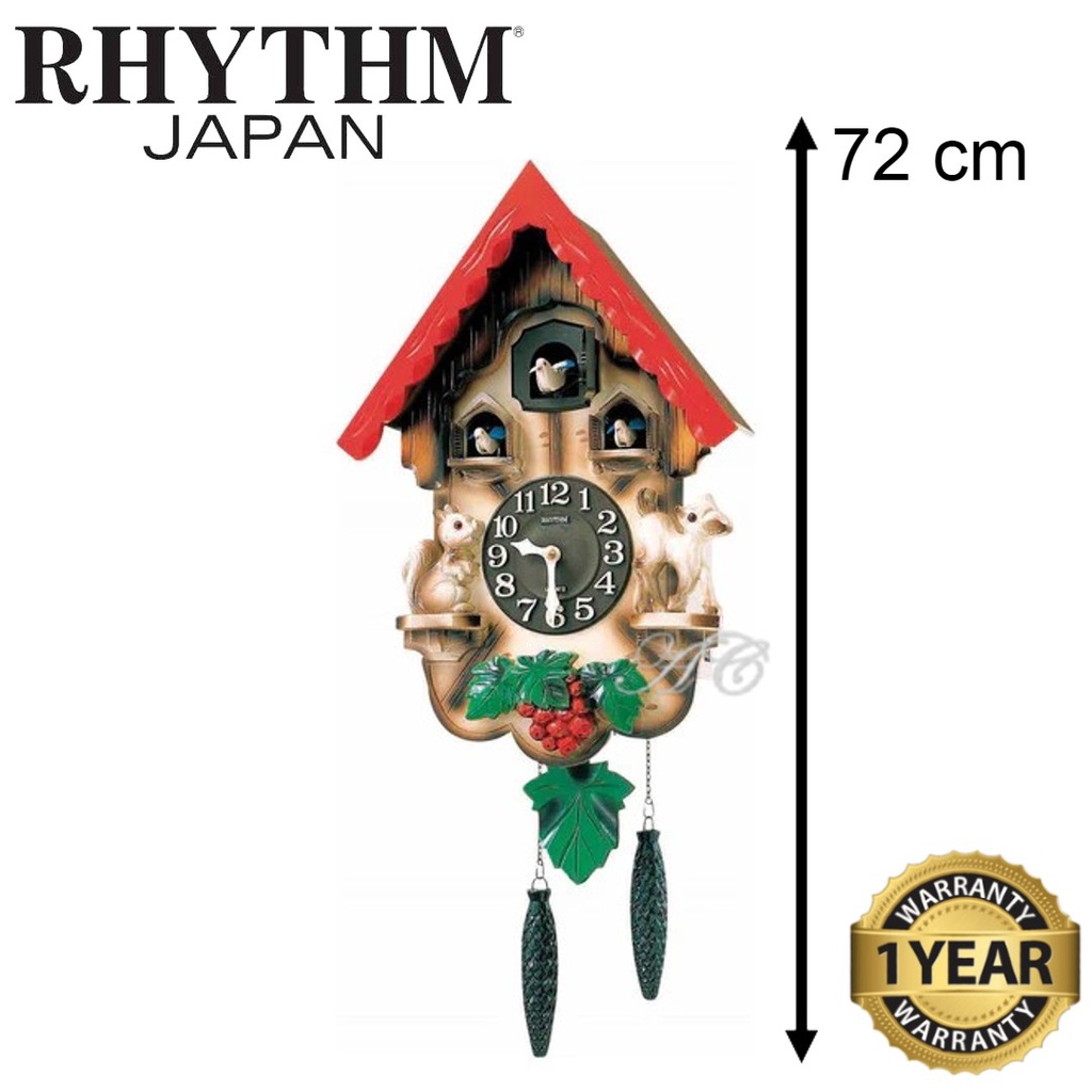 100% ORIGINAL RHYTHM Cuckoo Bird Wooden Pendulum Auto Night Clock (Jam ...
