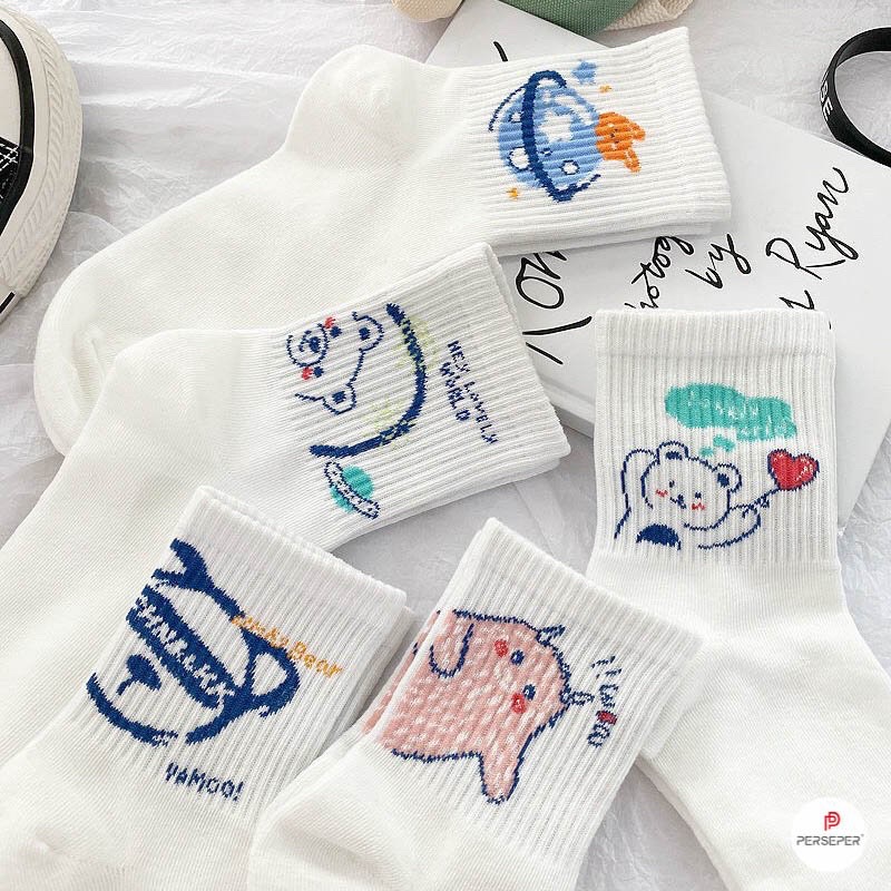 Set Of 5 Pairs Of Earth Motif Socks, Cool cotton | Shopee Malaysia