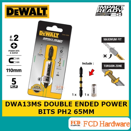 DEWALT DWA2SD65 DOUBLE ENDED POWER BITS PH2 65MM With Magnetic Holder ...