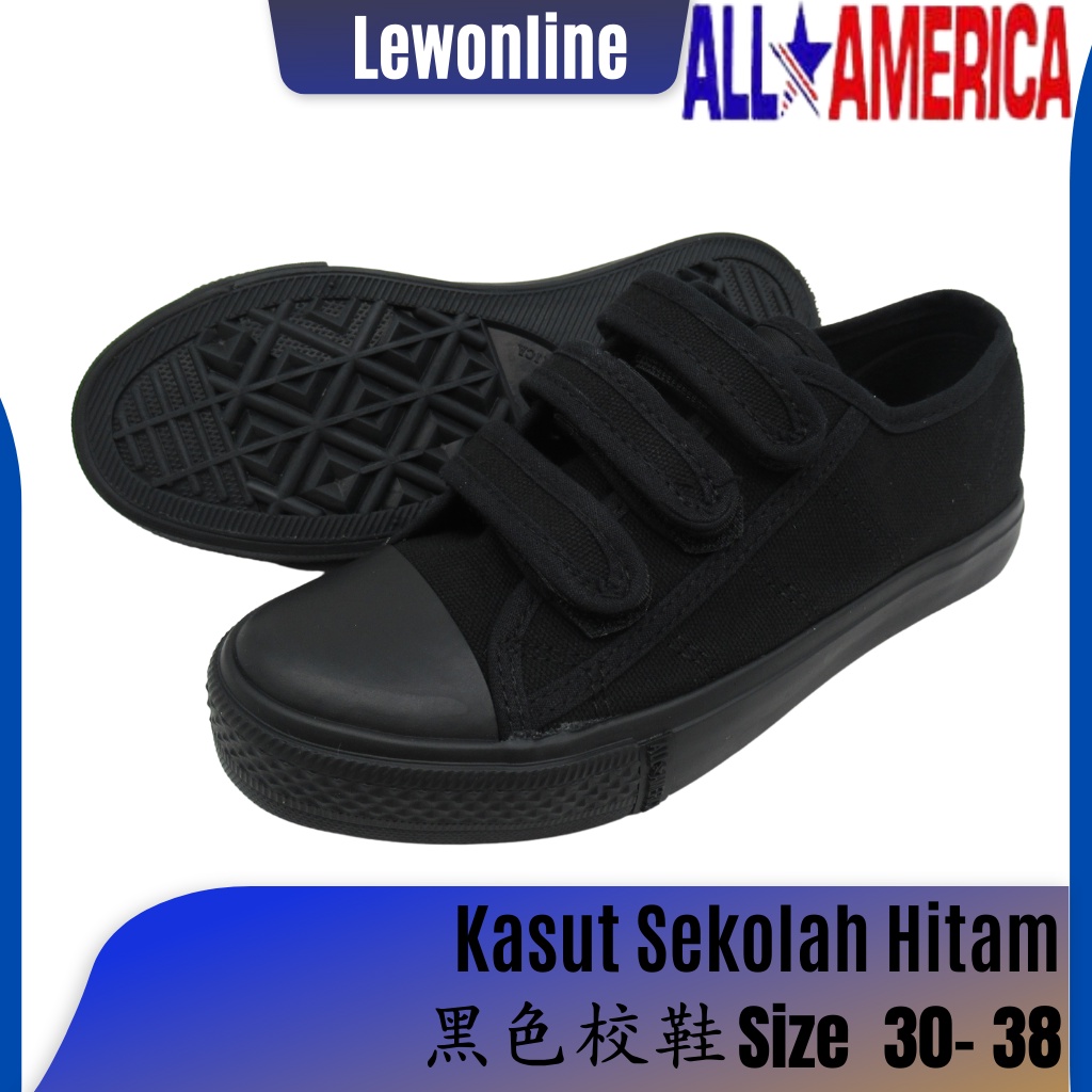 Original ALL AMERICA Kasut Sekolah Hitam Black School Shoe slip-on shoe ...