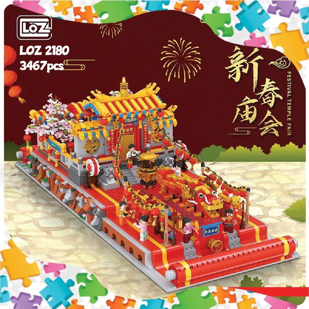 LOZ IDEAS Mini Block 2180 Lucky Fortune Temple Festival CNY Chinese New ...