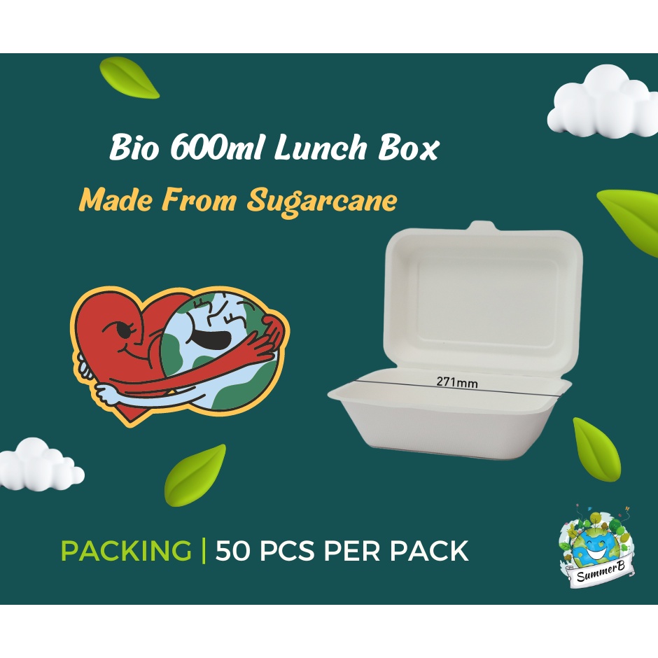(50Pcs) Biodegradable Disposable Lunch Box / Sugarcane Lunch Box / Bio ...
