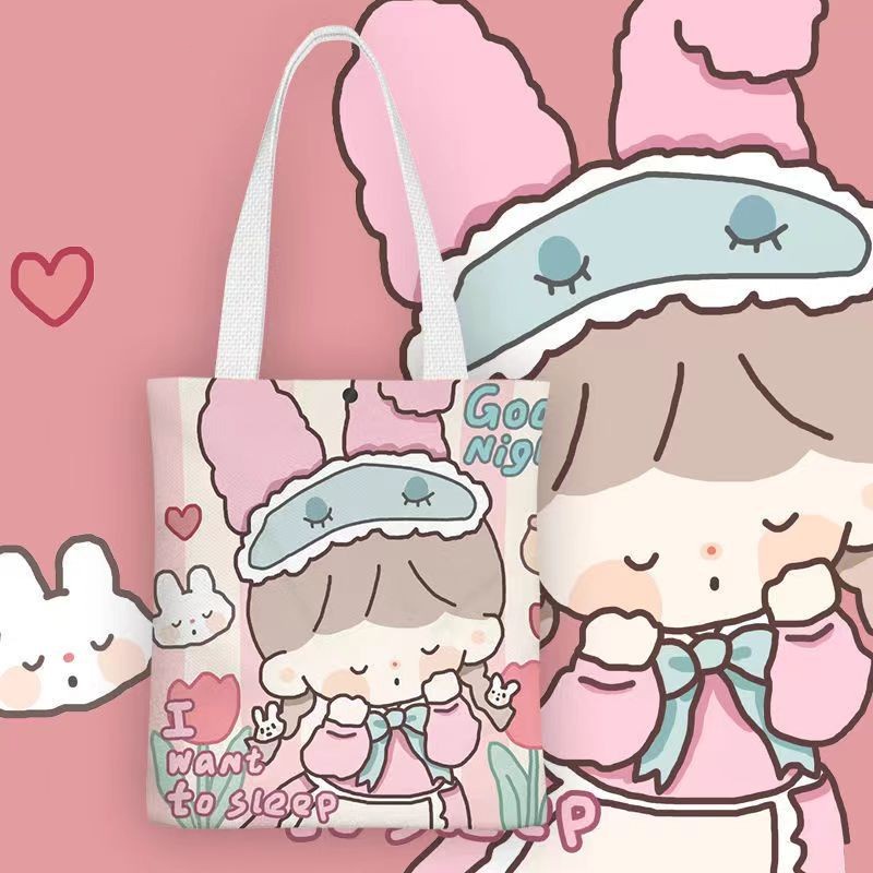 Cute Cartoon Tote Bags Simple School Student Class Bag Cute Girl Canvas ...