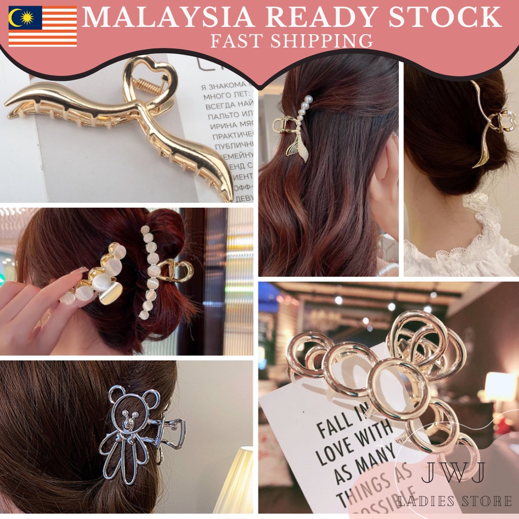 Aksesori Rambut Klip Rambut Korean Elegant Gold Silver Hair Claw Hair ...