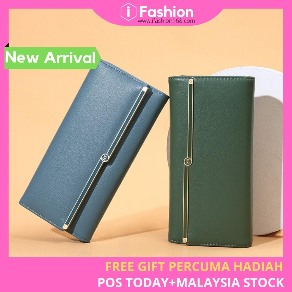 iFASHION 1488 Women Long Purse Tri-fold PU Leather Ladies Wallet Wanita ...