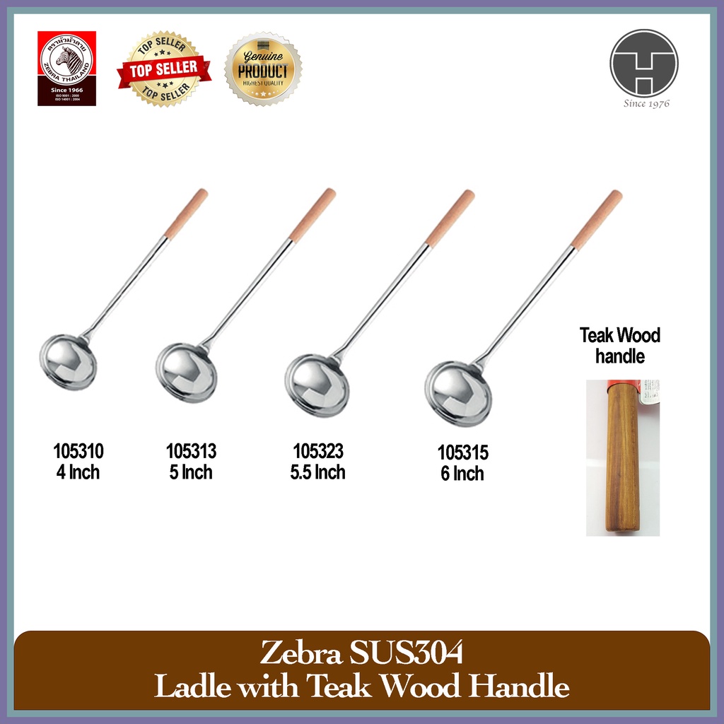 [TeoHin] Zebra SUS304 Teak Wood Handle Ladle, Stainless Steel 304 ...