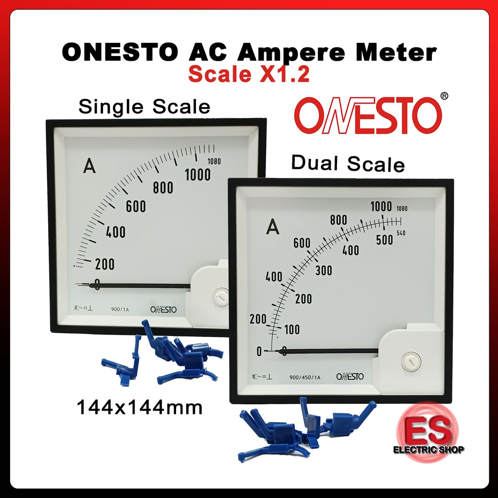 ONESTO AC Ammeter 144x144mm Class1.5, 90Degree (Single Scale / Dual ...