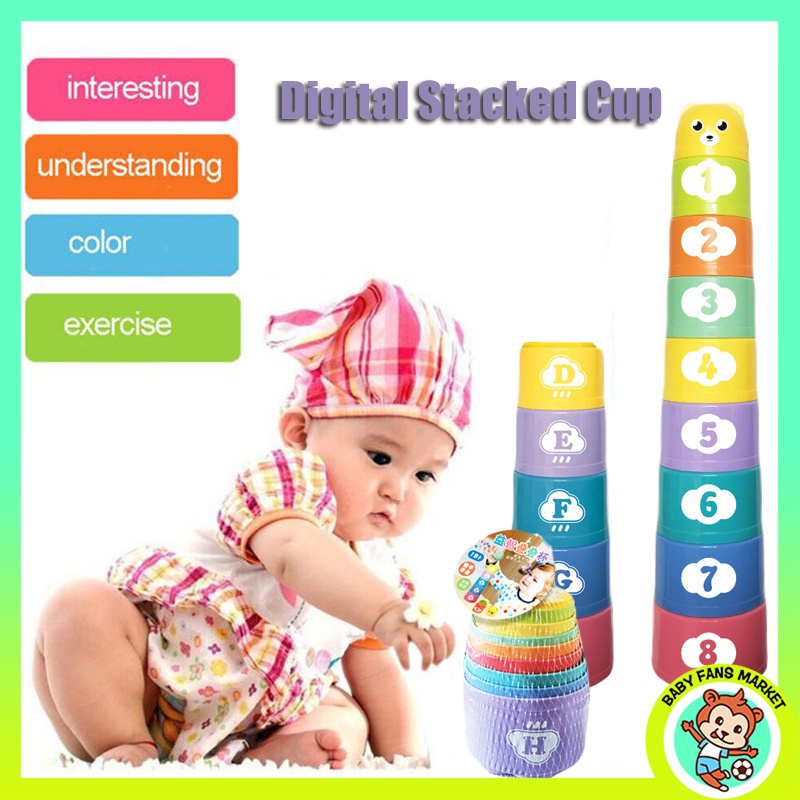 Ready Stock 9 Pcs Baby Toys Stacking Cups Towers With Numbers And ...