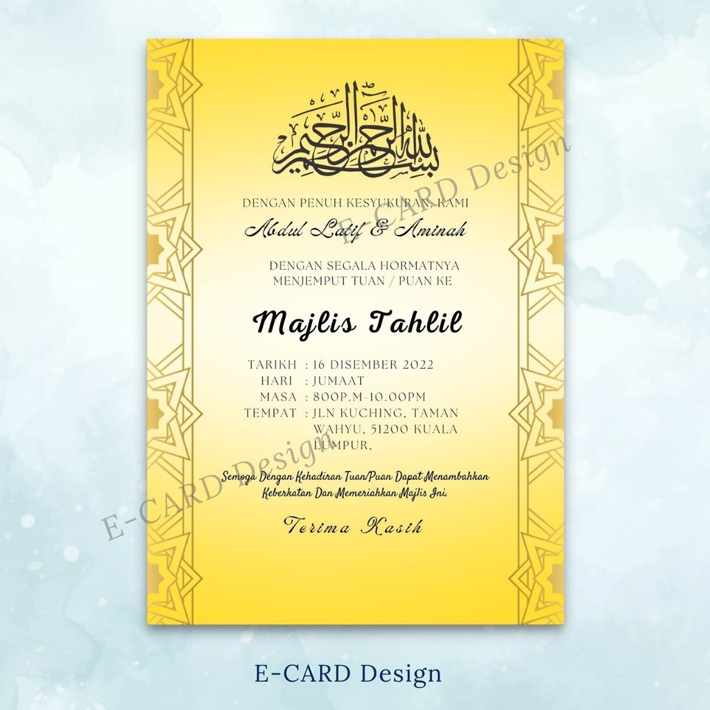 ECARD Kad Tahlil Majlis Kesyukuran Card Invitation Kad Jemputan Digital ...