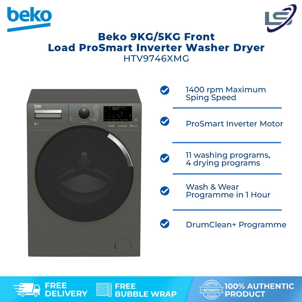 Beko 9KG/5KG Front Load ProSmart Inverter Washer Dryer HTV9746XMG ...