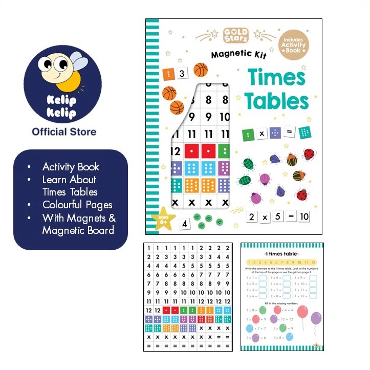 Gold Stars Learn Times Tables Educational Activity Book Kit for Kids ...