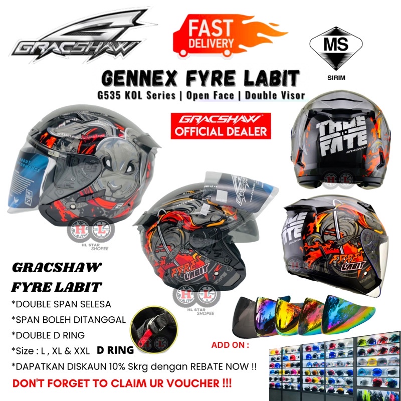 GRACSHAW GENNEX G535 FYRE LABIT HELMET DOUBLE VISOR (GRACSHAW HELMET ...