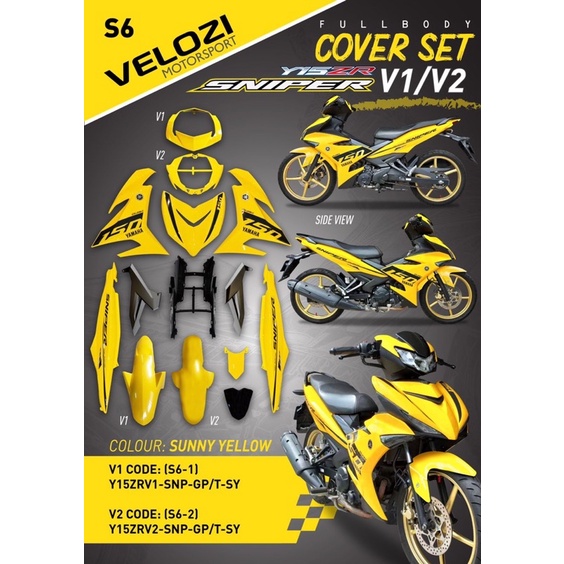 COVERSET Y15 V1 V2 ORIGINAL VELOZI SNIPER SUNNY YELLOW KUNING STRIPE ...