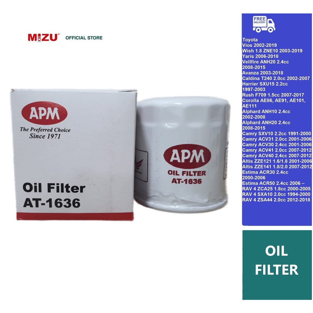MIZU APM Toyota Oil Filter Corolla, Altis, Camry , Avanza, Vios ...