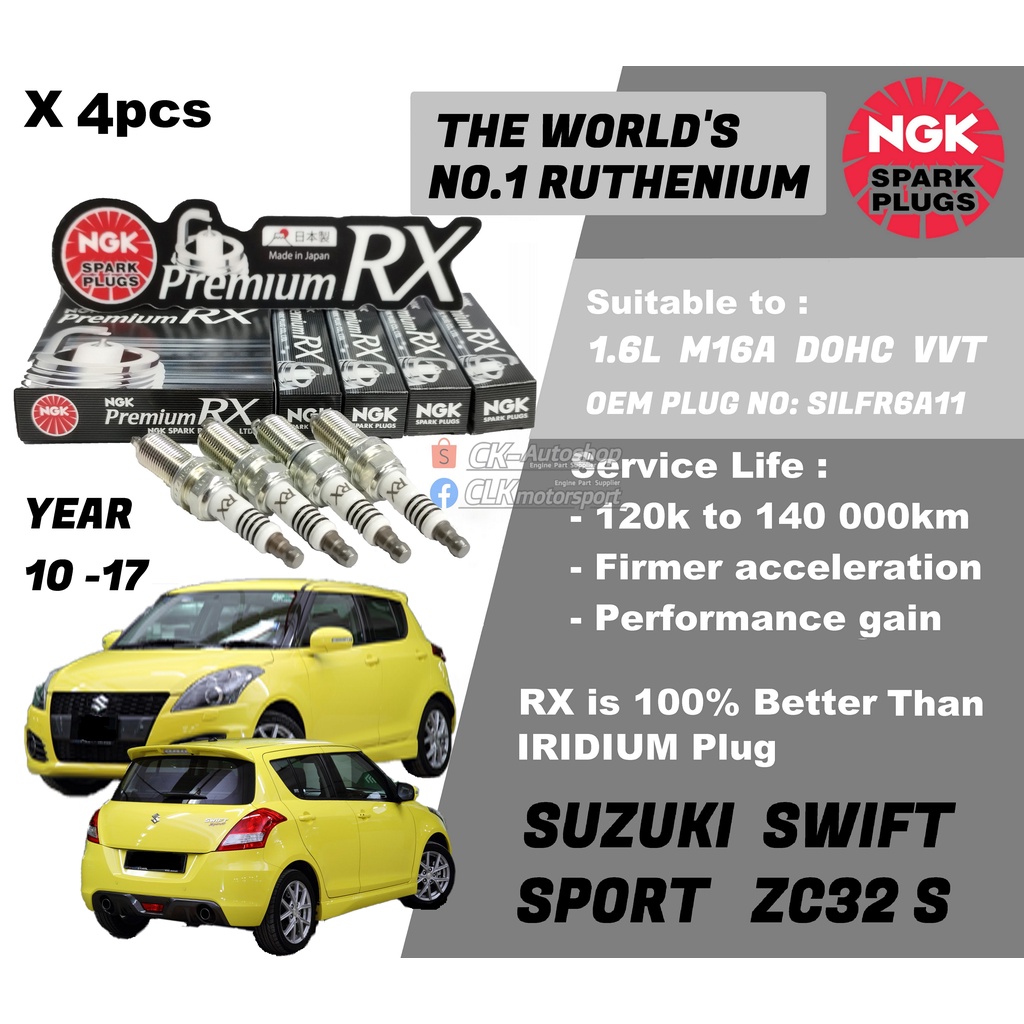Japan NGK Premium RX Spark Plug for Suzuki Swift Sport ZC32 S 1.6L M16A DOHC Engine ( Year 2010 ...