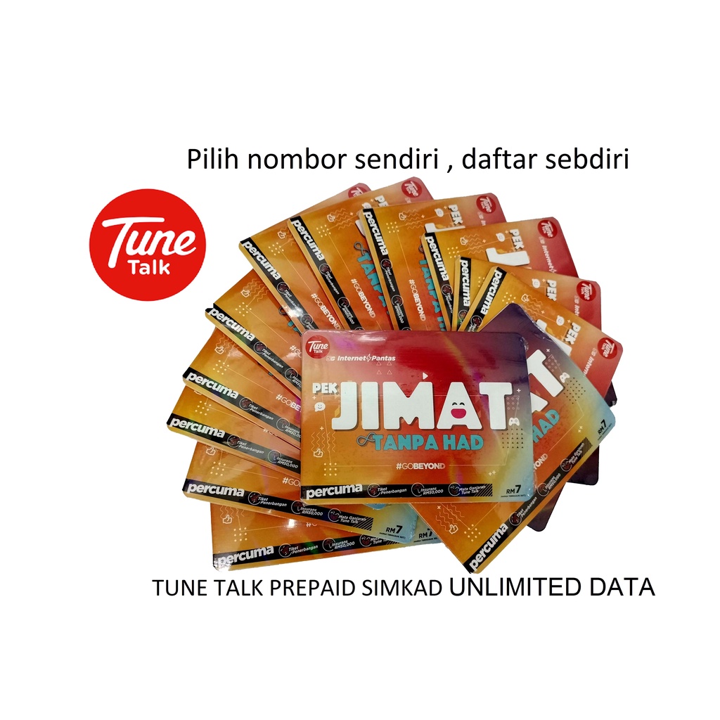 TUNE TALK PREPAID SIMKAD UNLIMITED DATA Pilih nombor sendiri , daftar ...