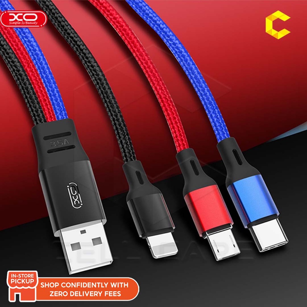 CellCare Compatible XO 3IN1 BRAID USB CABLE 3.5A QUICK FAST CHARGE FOR LIGHT / MICRO / TYPE C ...
