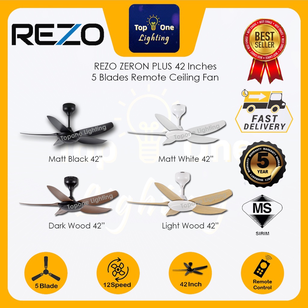 REZO Ceiling Fan ZERON PLUS 42/56 5B DC Motor 5 Blades with Remote ...