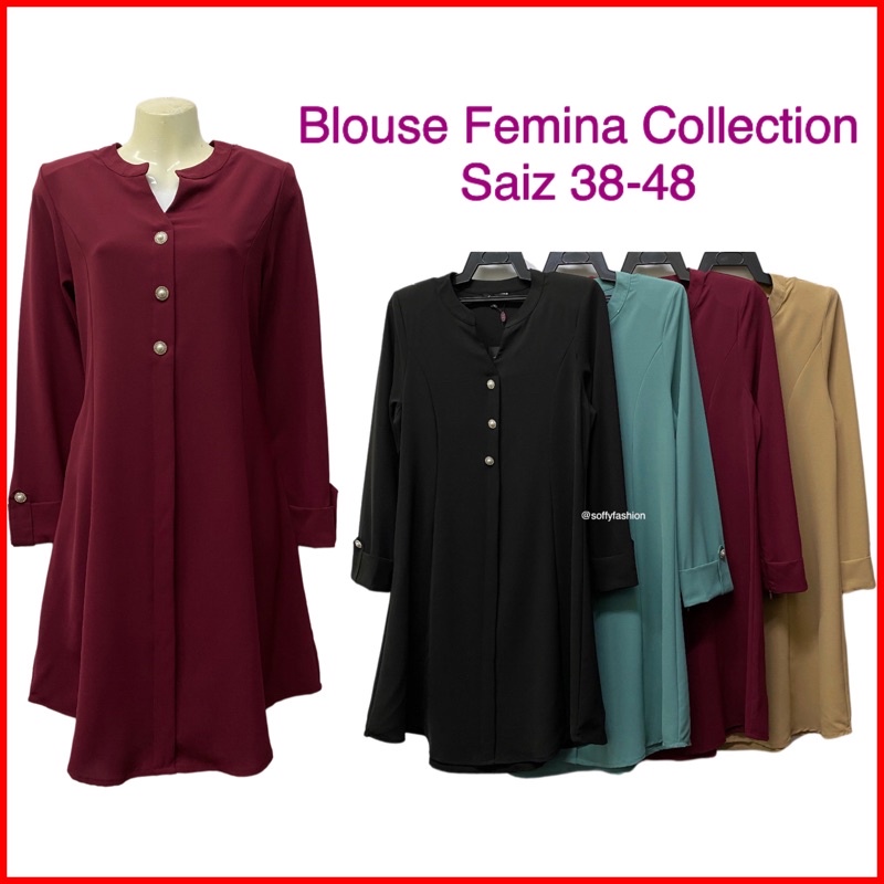 BLOUSE FEMINA COLLECTION LABUH MUSLIMAH LONG TUNIC WOMEN WEAR SAIZ 38 ...