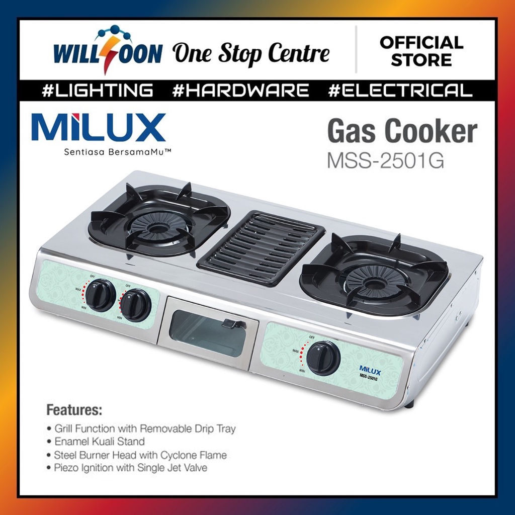 Milux MSS-2500G Double Burner Stainless Steel Gas Cooker Stove with ...