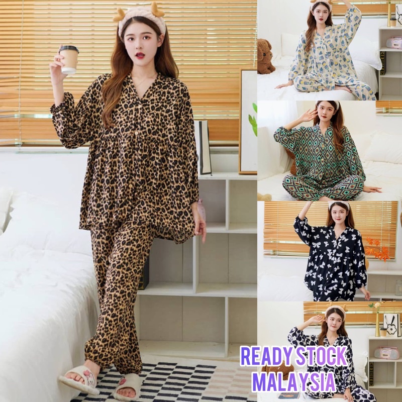 Baju Tidur Plus Size Cotton Silk Printed Pyjamas Set Baju tidur Wanita ...