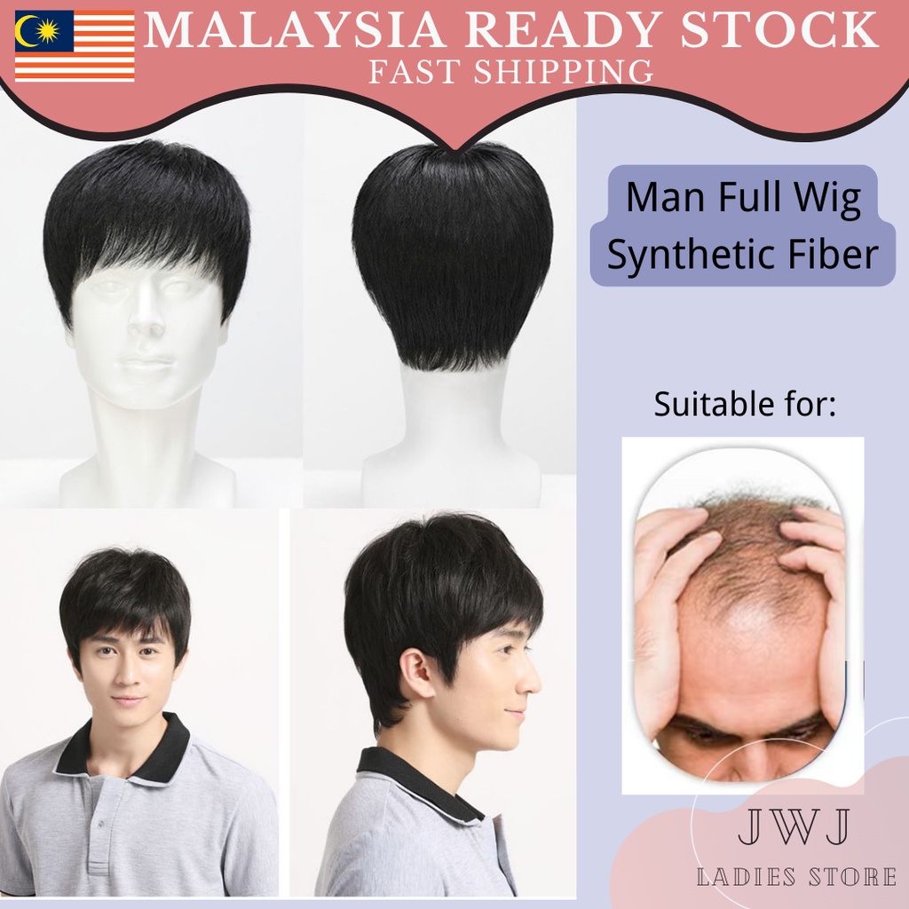 Rambut Palsu Man Full Wig Hair Synthetic Fiber Man Hair Lose Problem ...