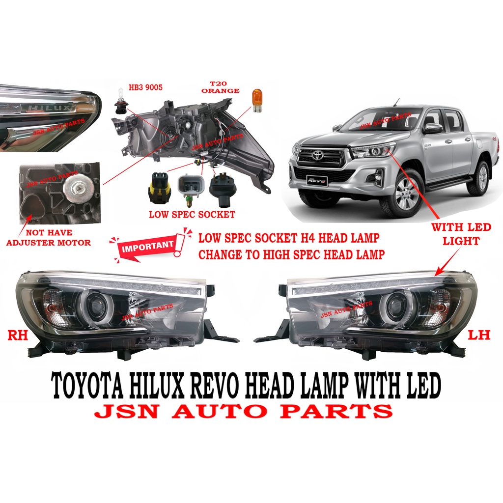 J111S02 TOYOTA HILUX REVO LOW SPEC H4 HEAD LAMP CHANGE TO HIGH SPEC LED PROJECTOR HEAD LAMP ...