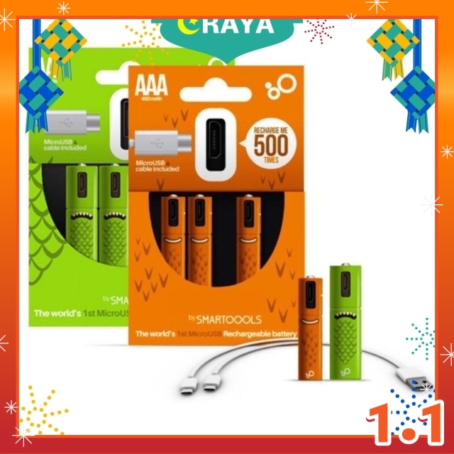 Smartools 1.2v Rechargeable Battery Micro USB AA / AAA 4pcs for long ...
