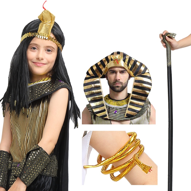 Halloween Cosplay alat peraga tongkat rambut palsu Mesir topi firaun ...