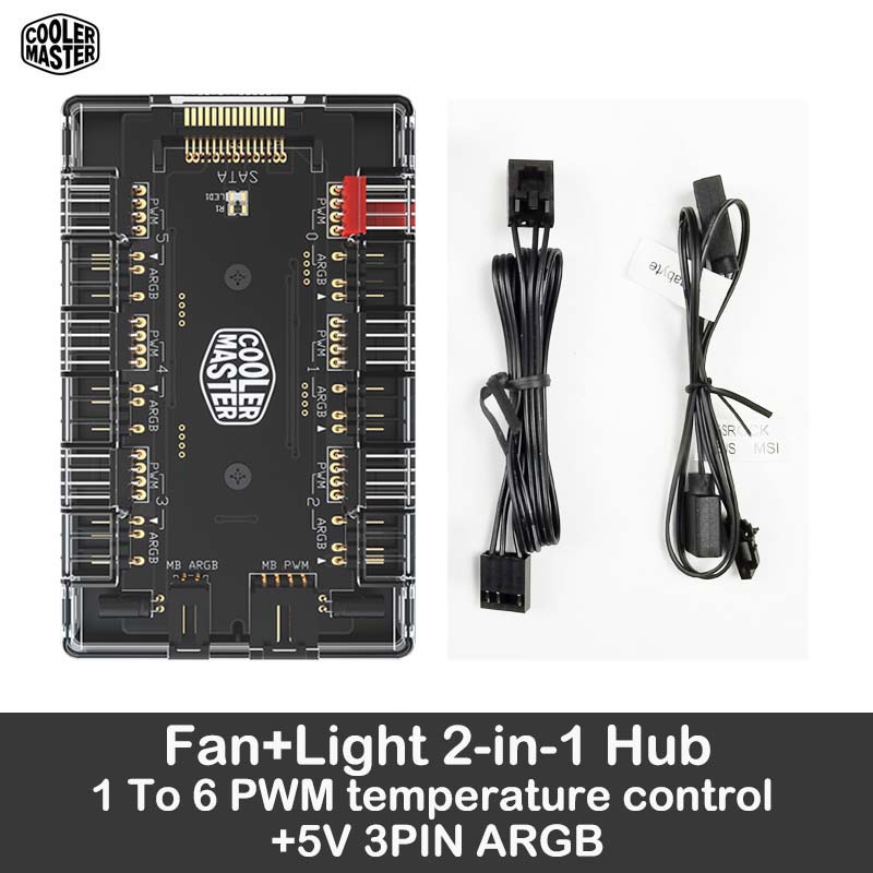 Cooler Master Hub ARGB+PWM 2 in-1 HUB 1 To 6 Port Expansion 3 Pin 5V ...