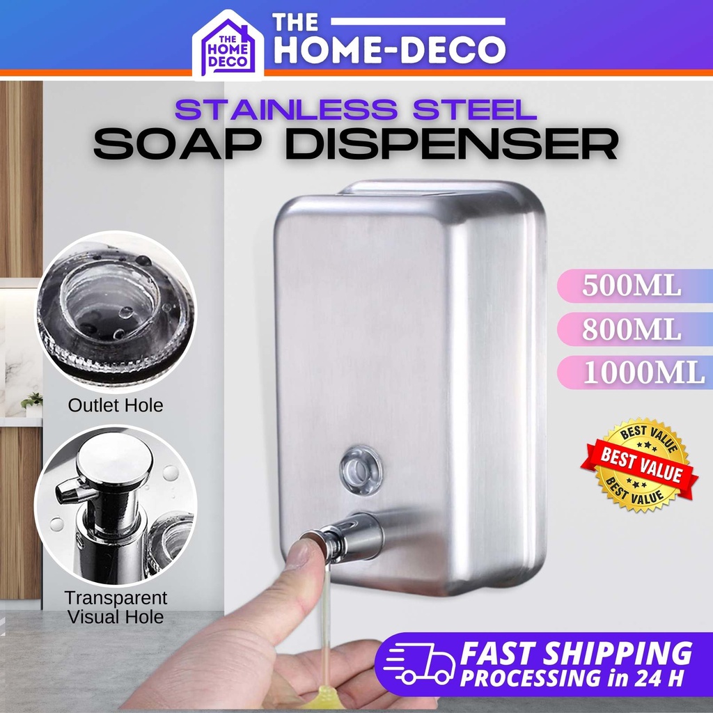 304 Stainless Steel Soap Dispenser Wall Mount Manual Hand Liquid Shampoo Shower Gel Bekas Sabun ...