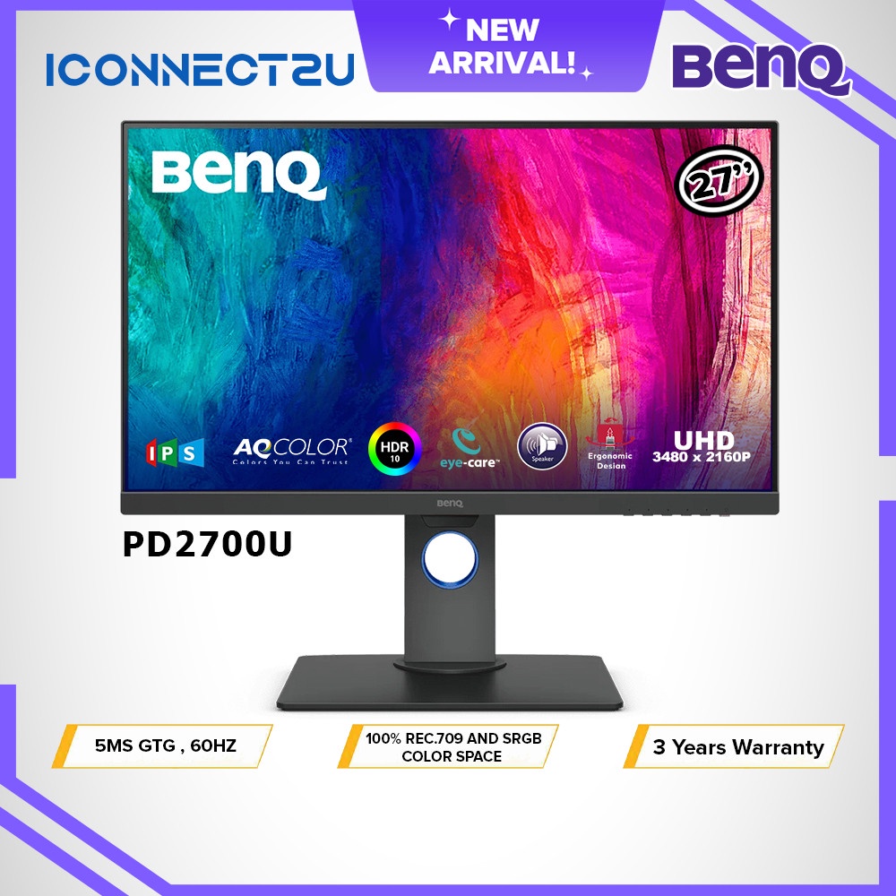 BenQ 27" PD2700U 4K UHD IPS 60Hz 5ms 100% Rec.709, 100% sRGB HDR10 Eye ...